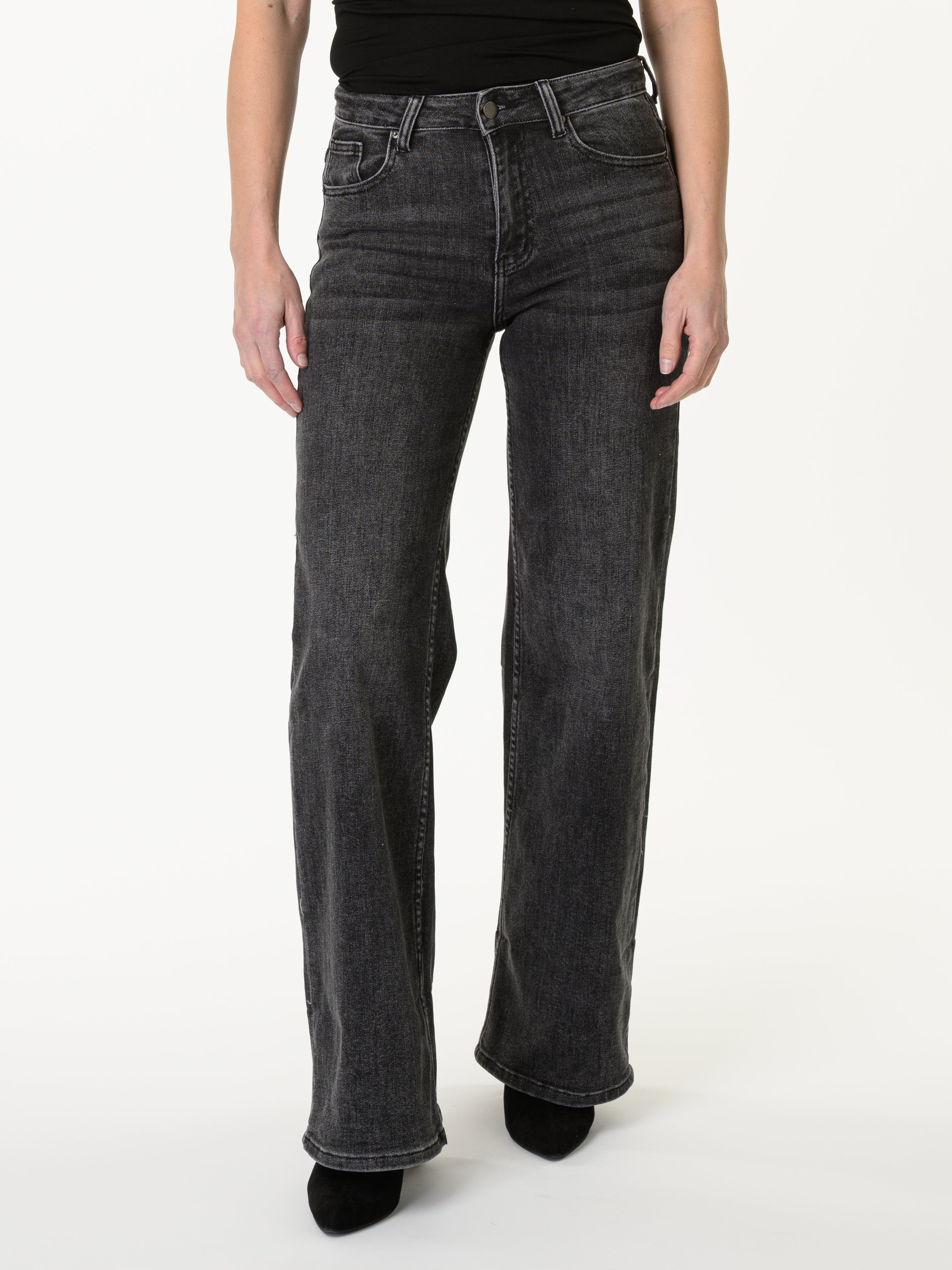 Jeans gris à jambe large pour femme